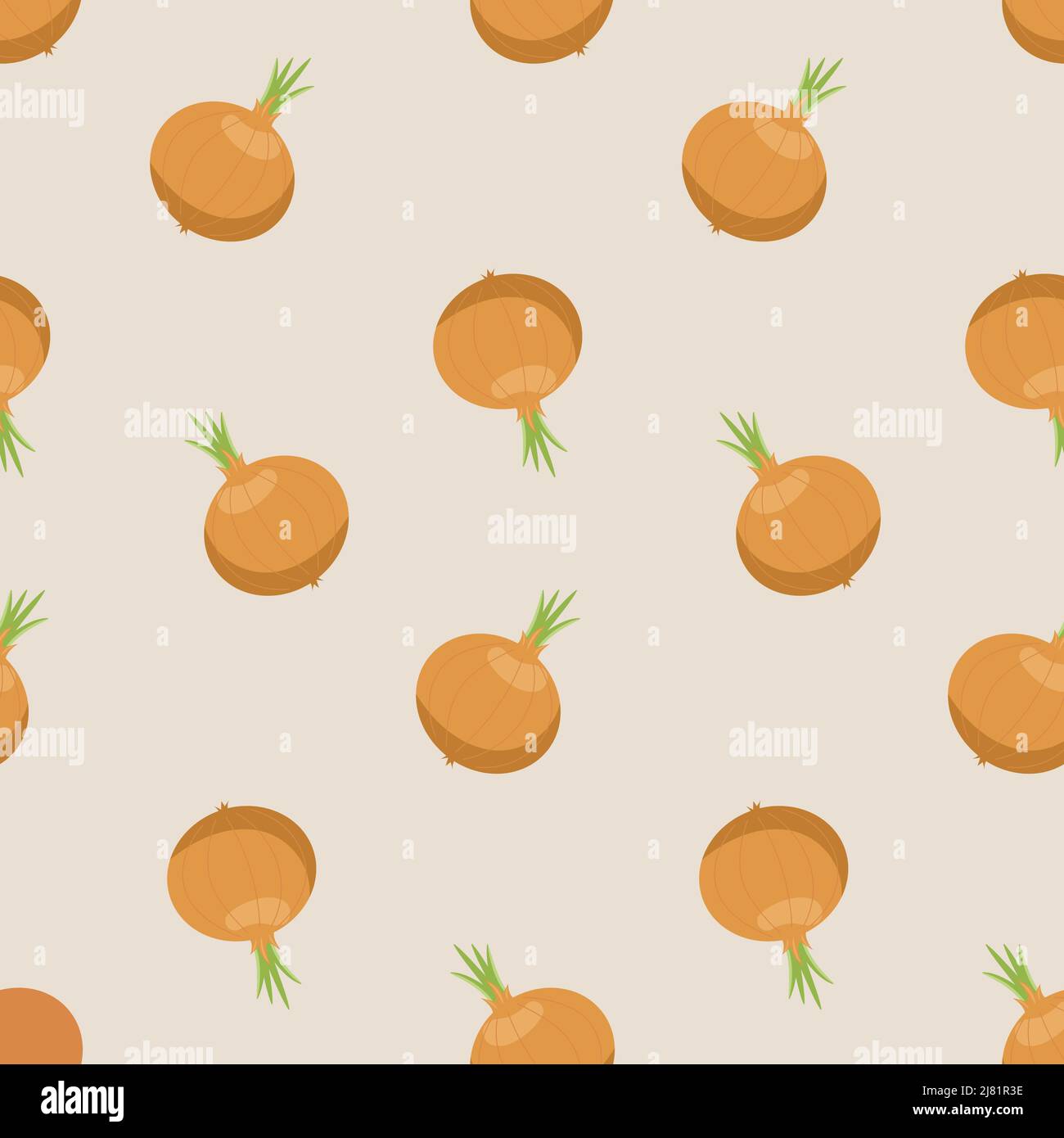 Onion vegetable root vegetable seamless pattern. Yellow bulb on a beige ...