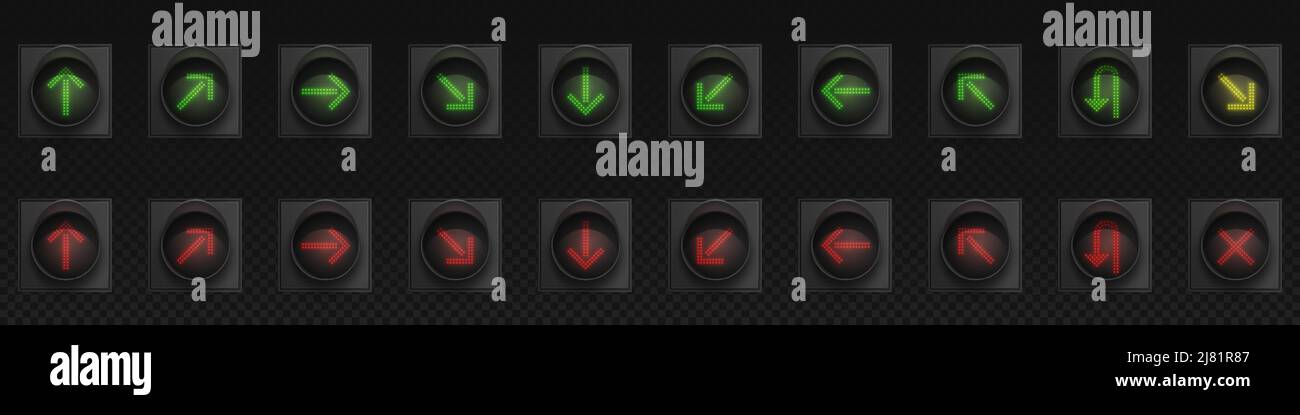 Traffic lights with direction arrows for road signal system. Vector ...
