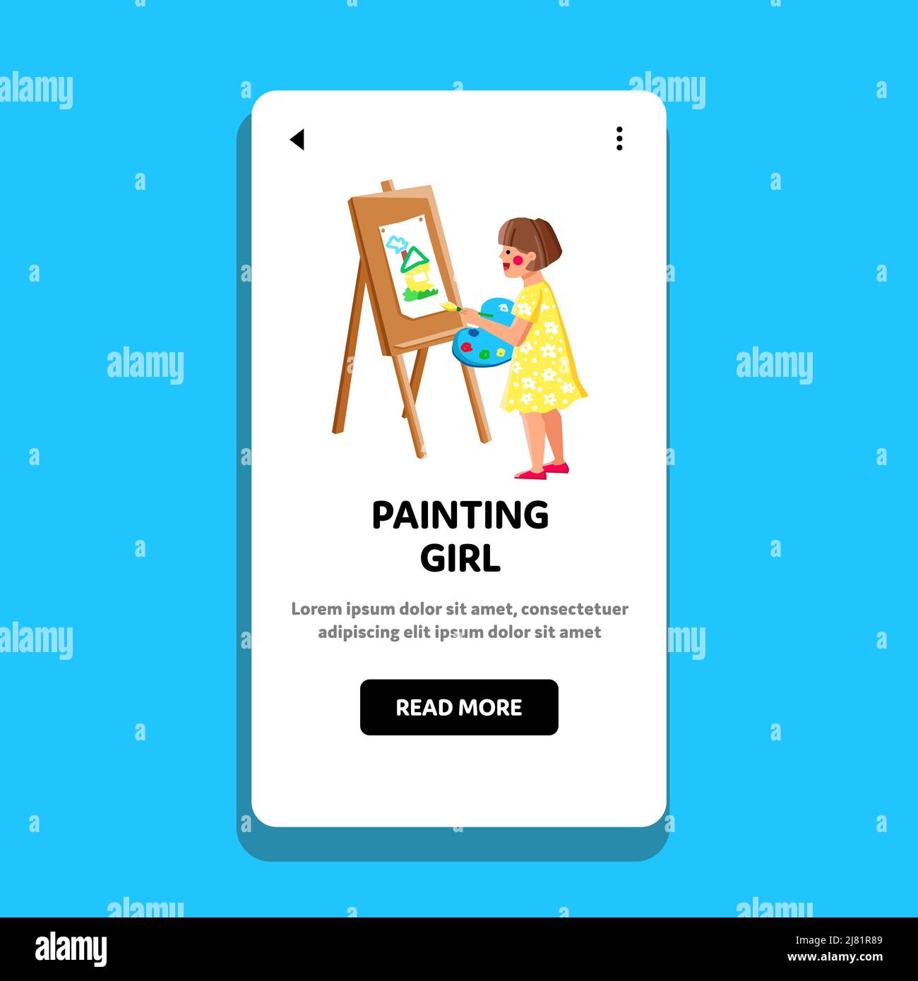Painting Girl Picture On Lesson In School Vector Stock Vector Image ...