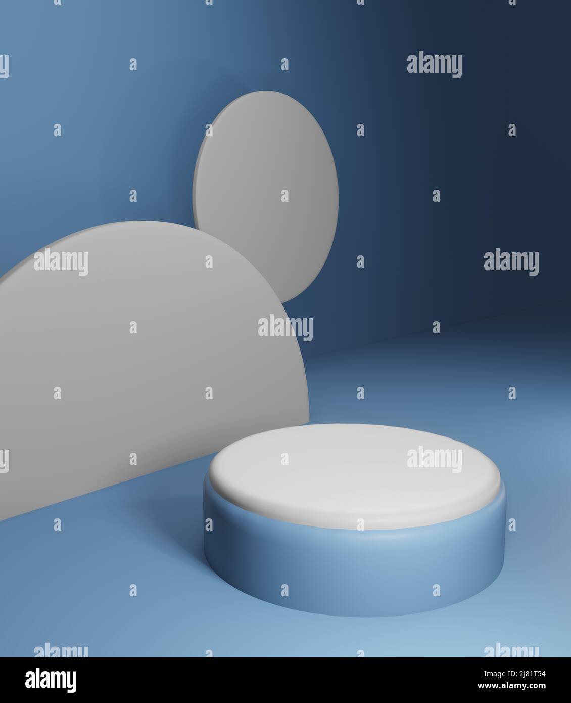 Generic product display presentation. One blue cylinder pedestal podium ...