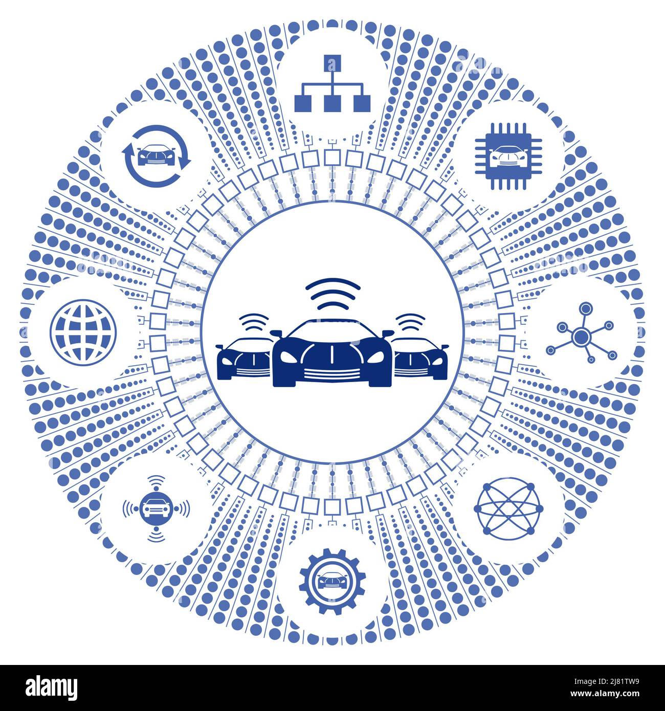 Concept of connected cars with connected icons Stock Photo - Alamy