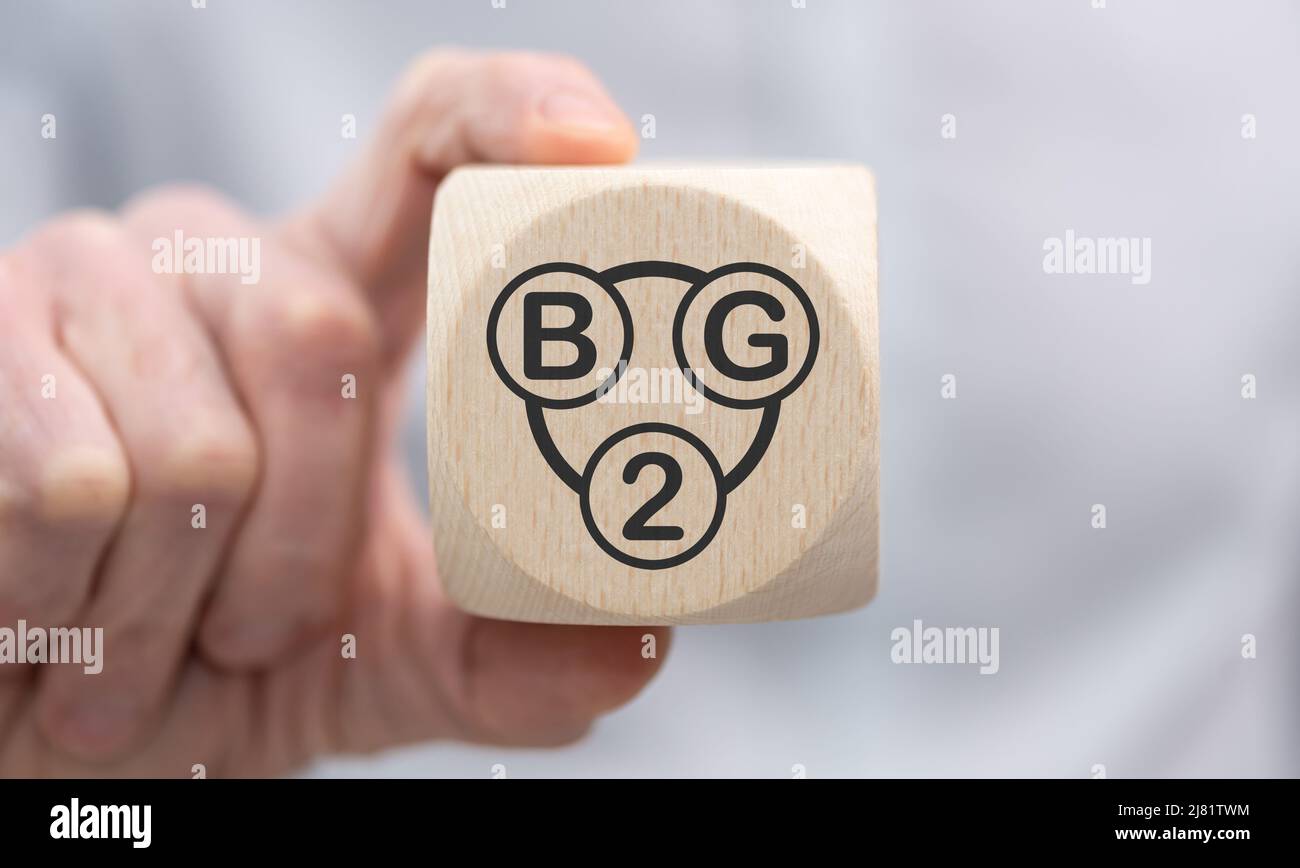 Hand holding a wooden cube with symbol of b2g concept Stock Photo - Alamy