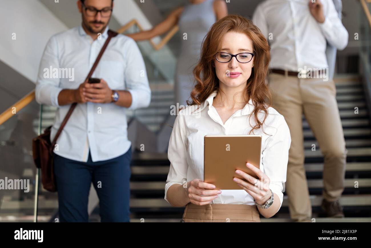 Group of young business people are working together in office ...