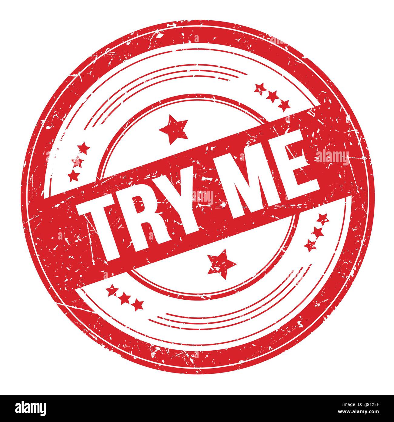TRY ME text on red round grungy texture stamp Stock Photo - Alamy