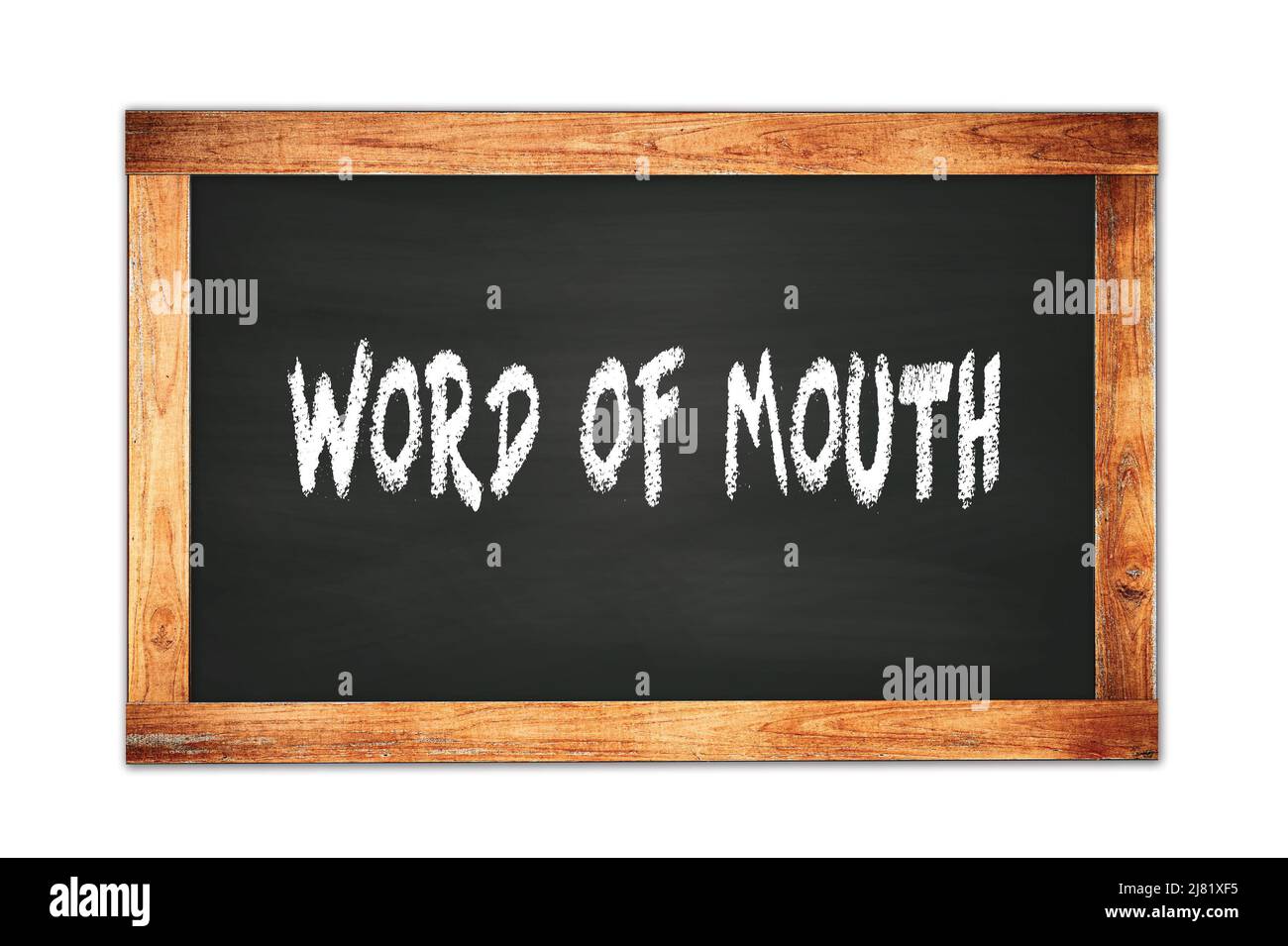 WORD OF MOUTH text written on black wooden frame school blackboard ...