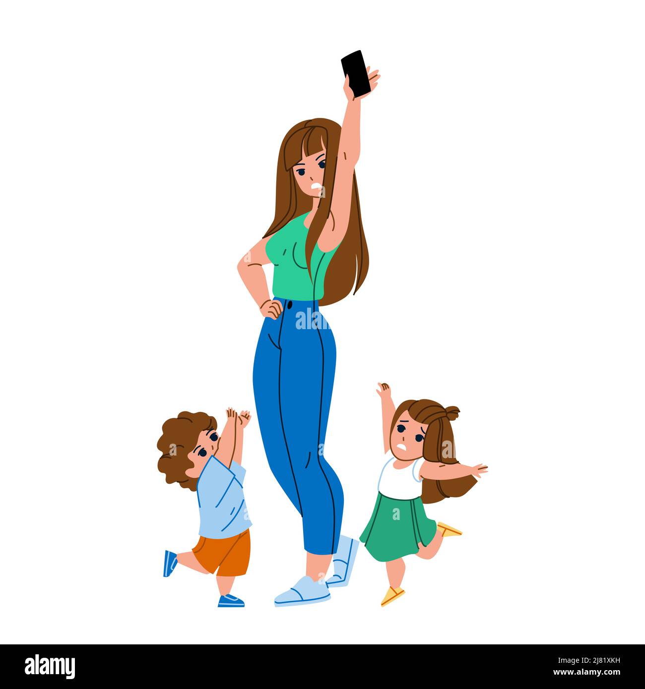 Children Gadget Addiction Modern Problem Vector Stock Vector Image ...