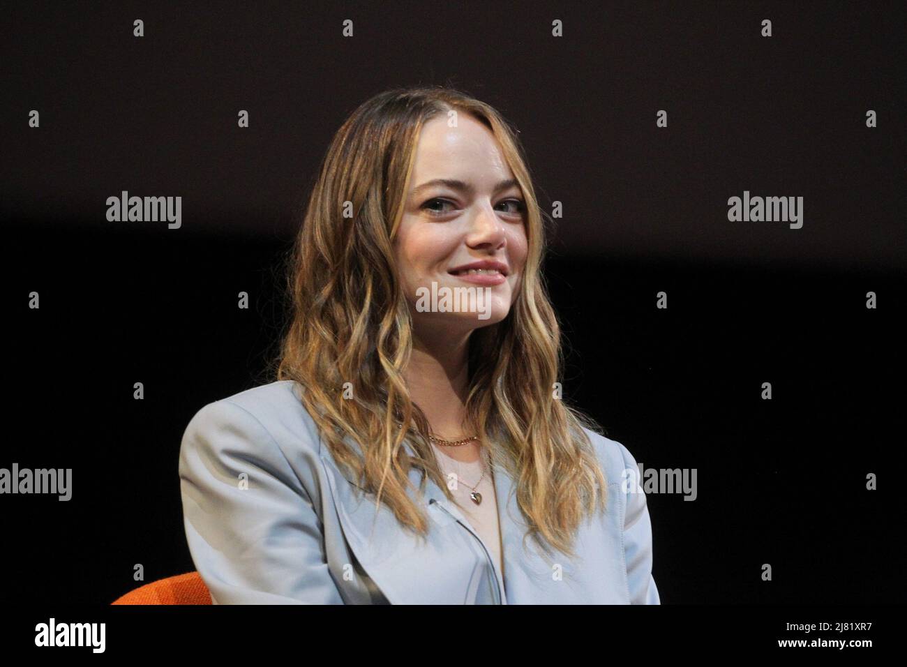 Emma Stone attends a press conference after the screening of her new ...