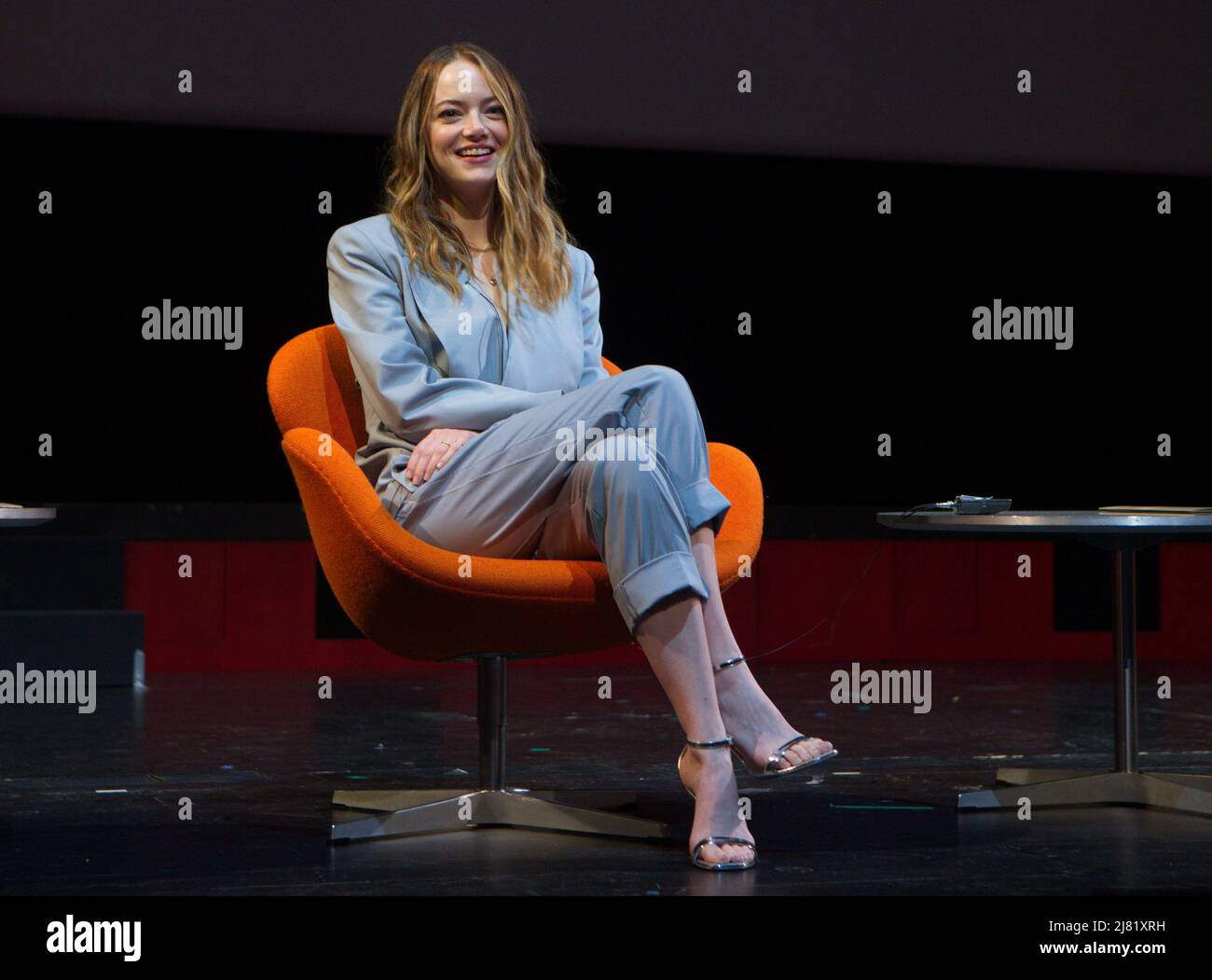Emma Stone attends a press conference after the screening of her new ...