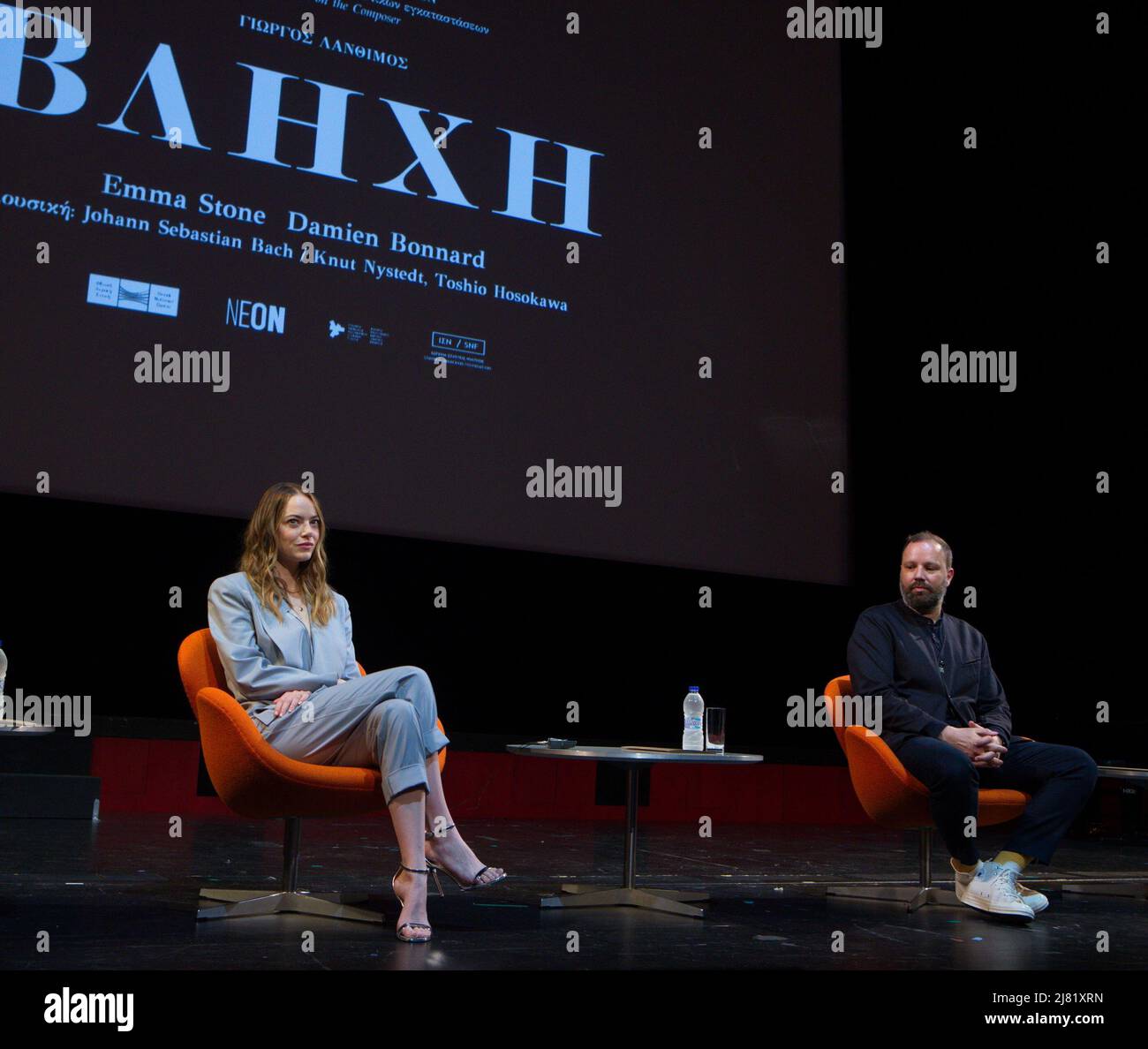 Emma Stone attends a press conference after the screening of her new ...