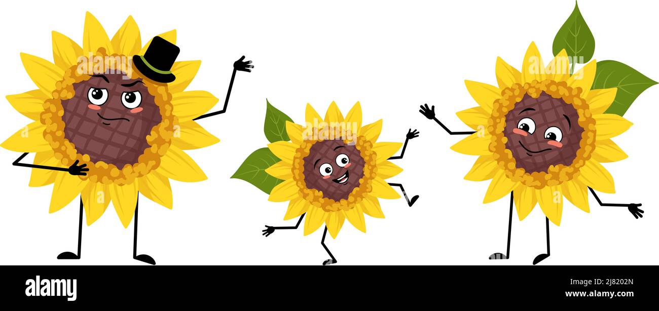 Family of sunflower character with happy emotions, smile face, happy ...