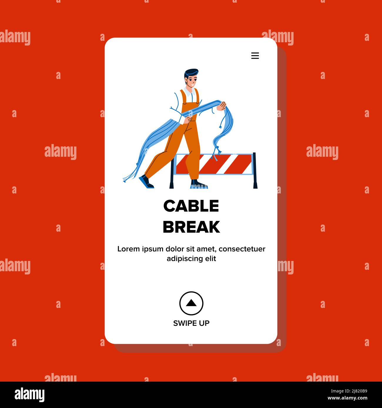 Cable Break Fixing Electrician Man Worker Vector Stock Vector Image ...