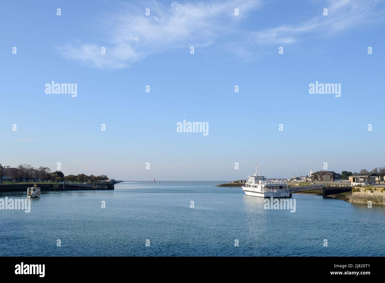 La Rochelle harbour, France with ferryboat at quay transporting ...