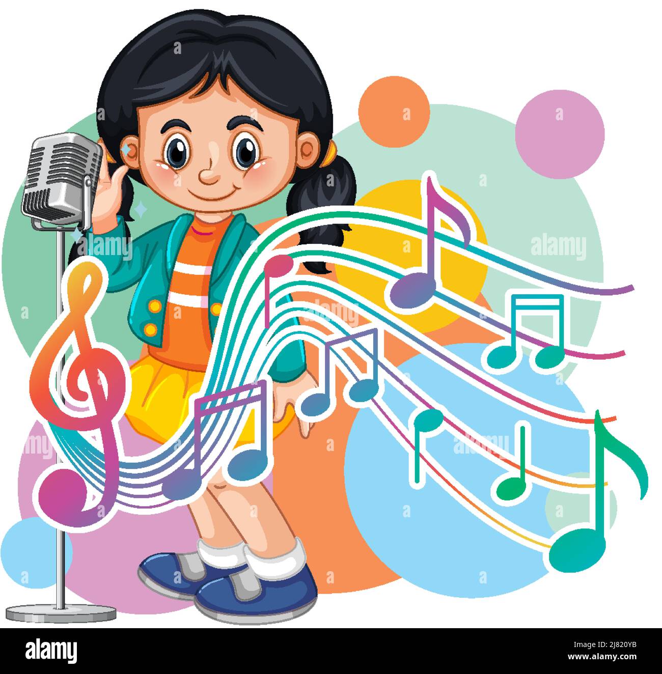 Singer girl cartoon with music melody symbols illustration Stock Vector ...