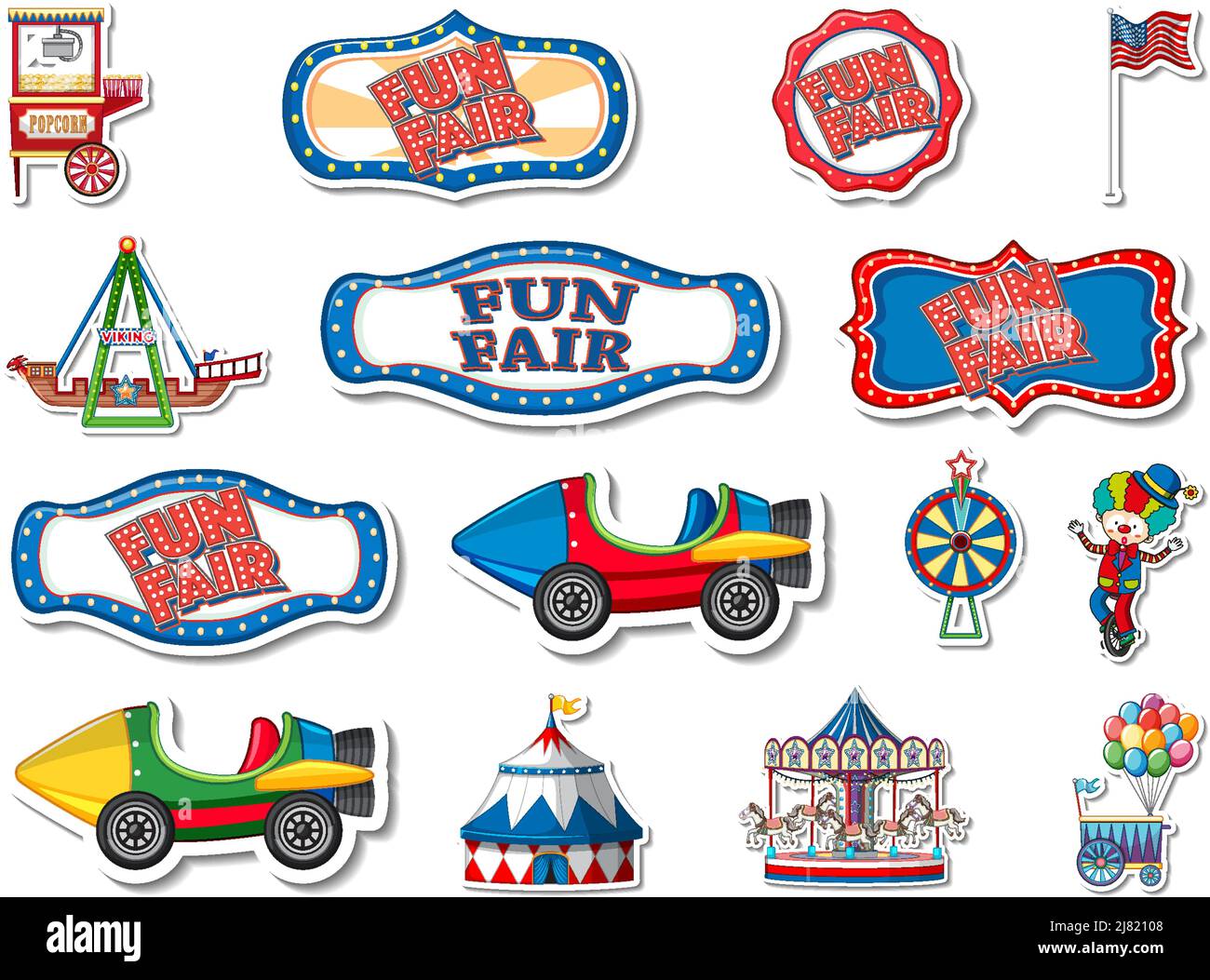 Sticker set of amusement park and fun fair objects illustration Stock ...