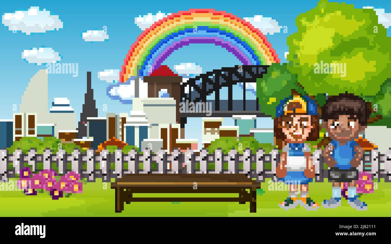 Park scene with happy kids illustration Stock Vector Image & Art - Alamy