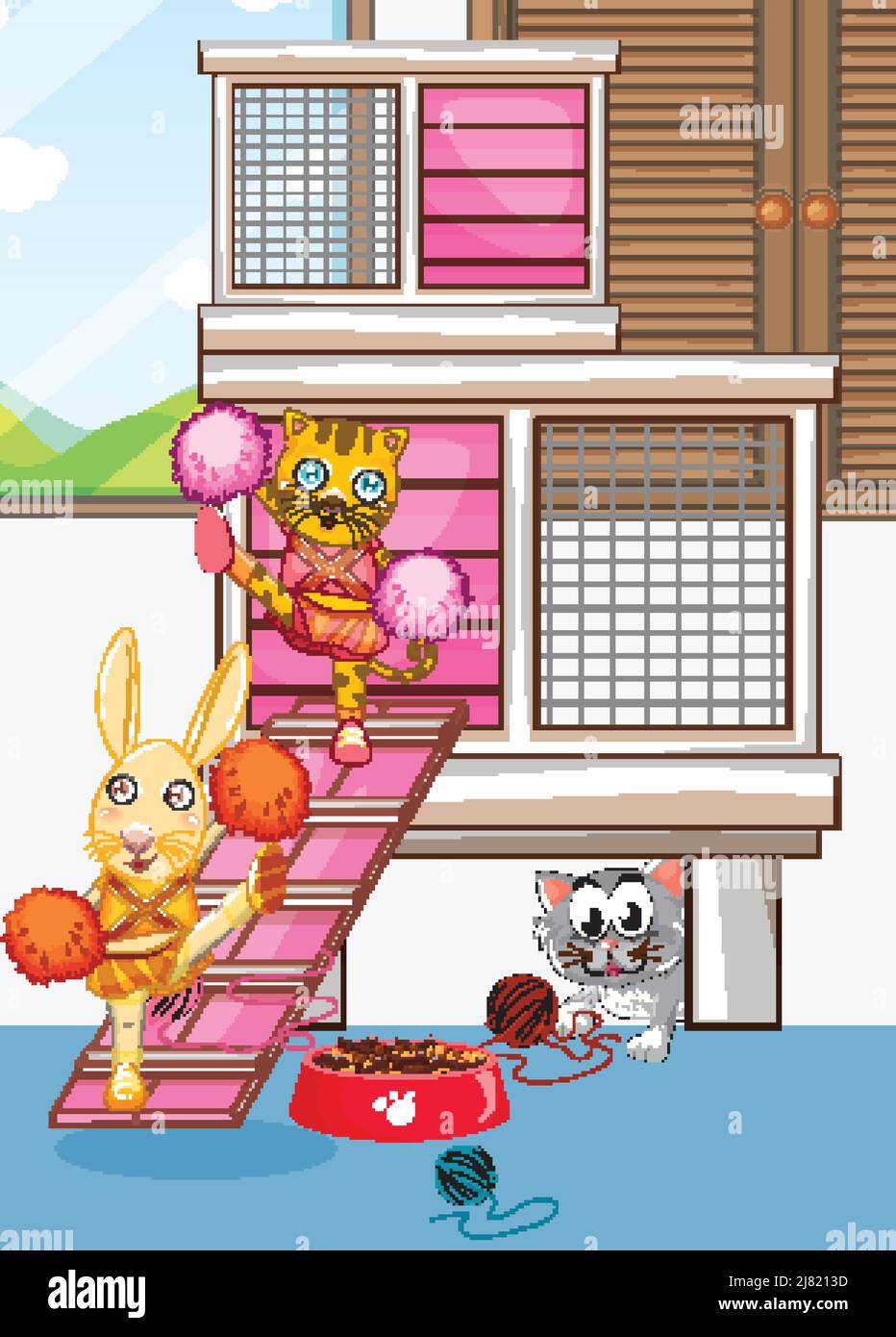 Cat and rabbit in cheerleader costume illustration Stock Vector Image ...