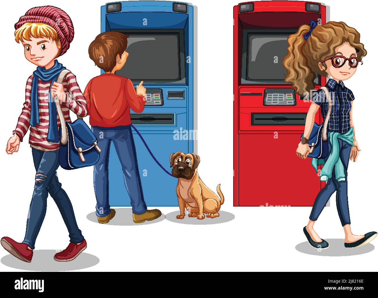 ATM machine with people cartoon character illustration Stock Vector ...