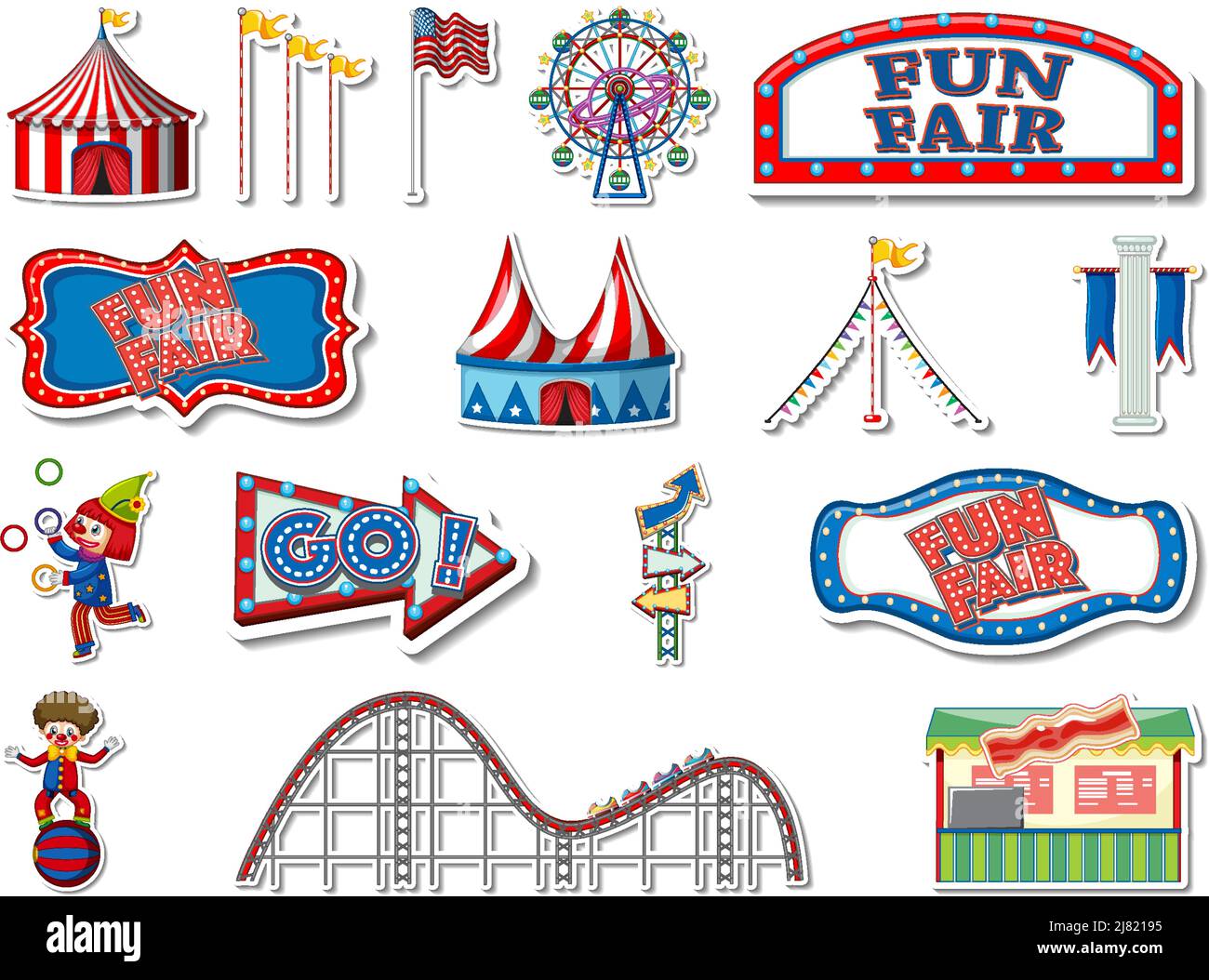 Sticker set of amusement park and fun fair objects illustration Stock ...
