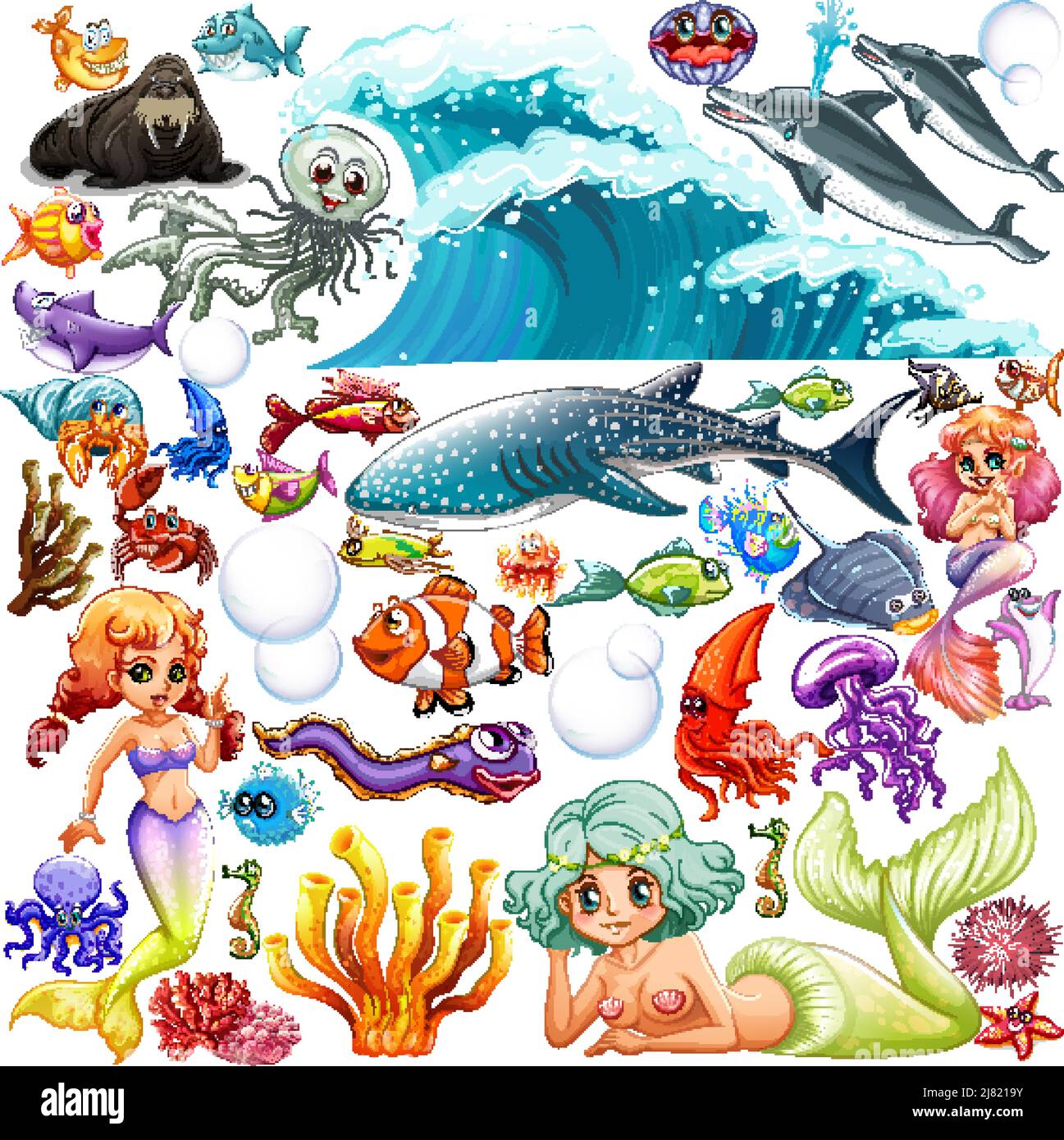 Different types of sea animals illustration Stock Vector Image & Art ...