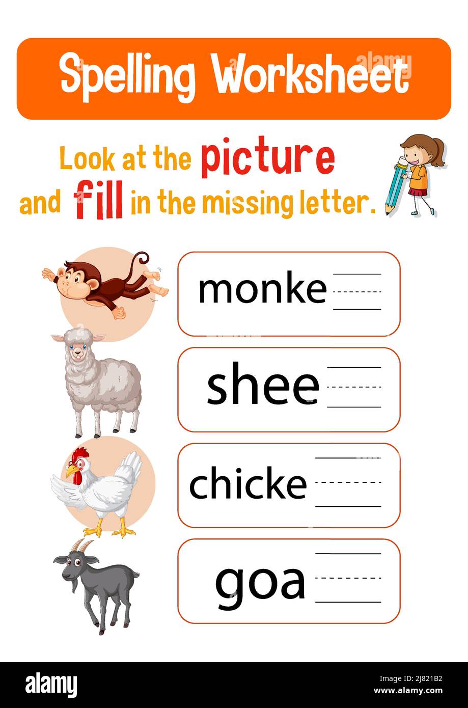 Worksheet design for spelling words illustration Stock Vector Image ...