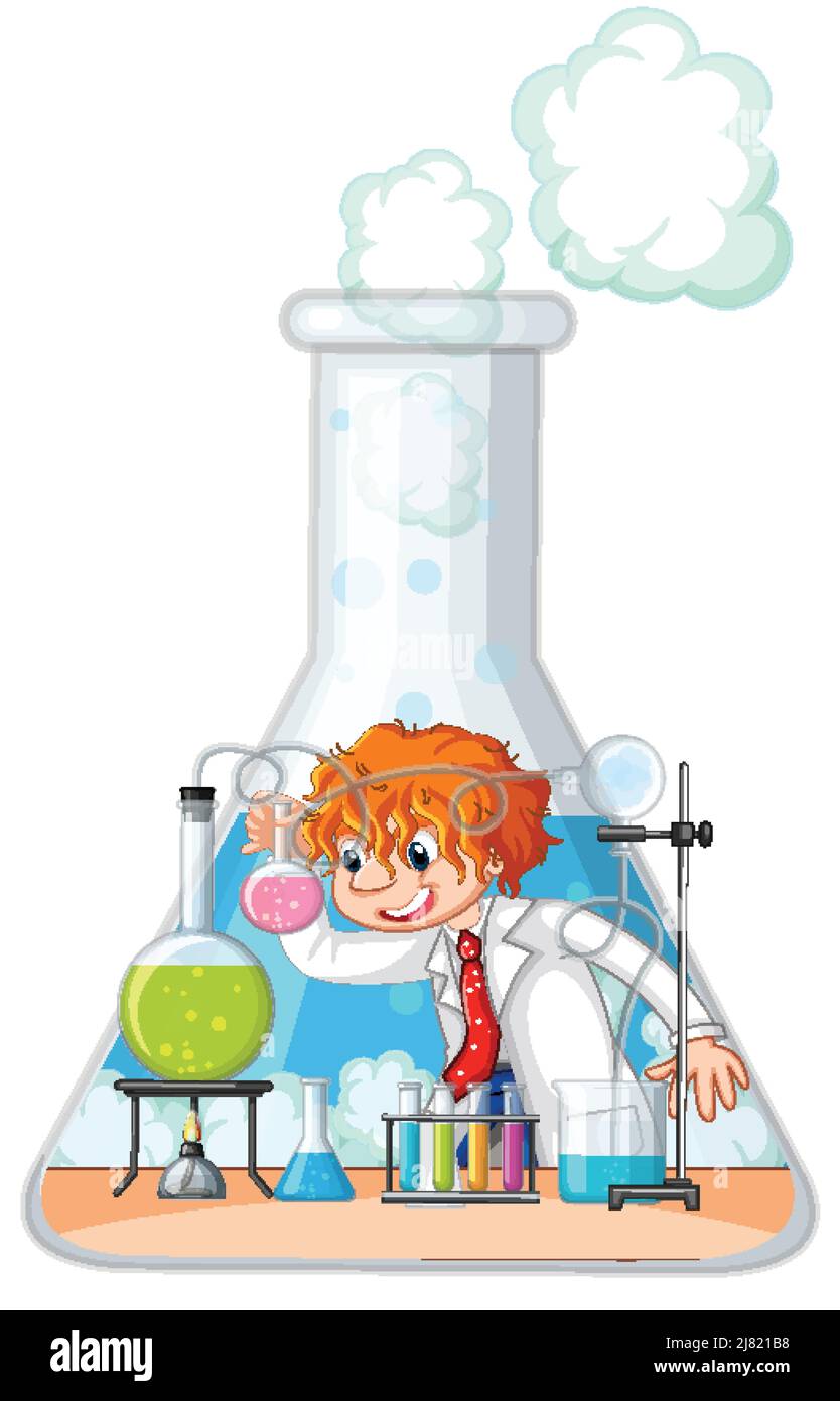 Funny scientist experiment in laboratory illustration Stock Vector ...