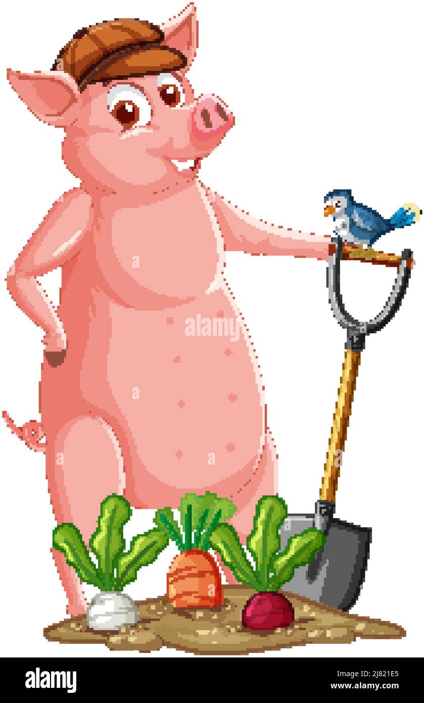 Farmer pig holding shovel illustration Stock Vector Image & Art - Alamy