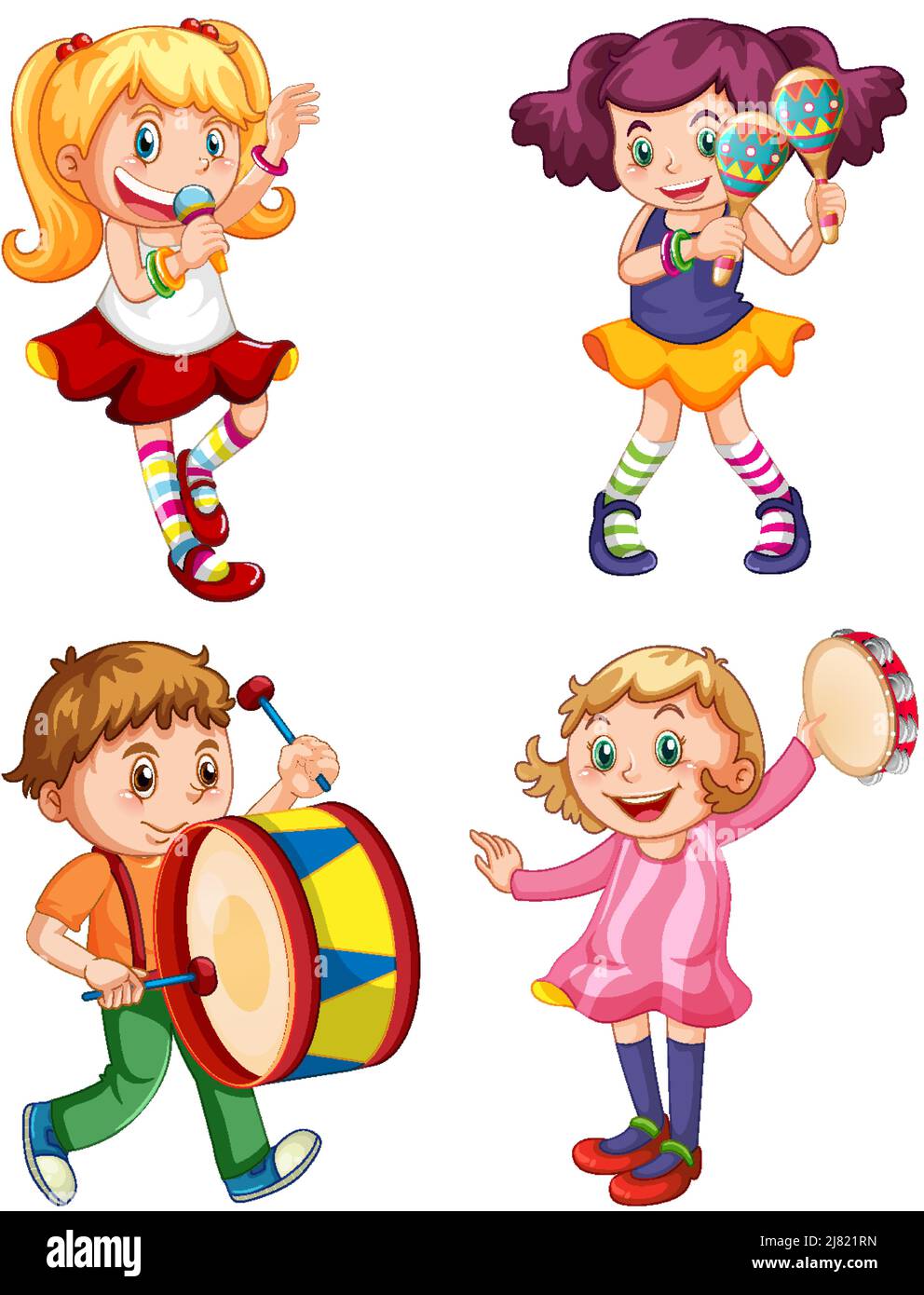 Set of girls playing different music instruments illustration Stock ...