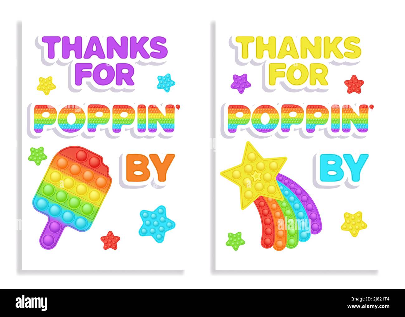Set of 2 Birthday Popit rainbow favor cards in fidget toy style. Pop it ...