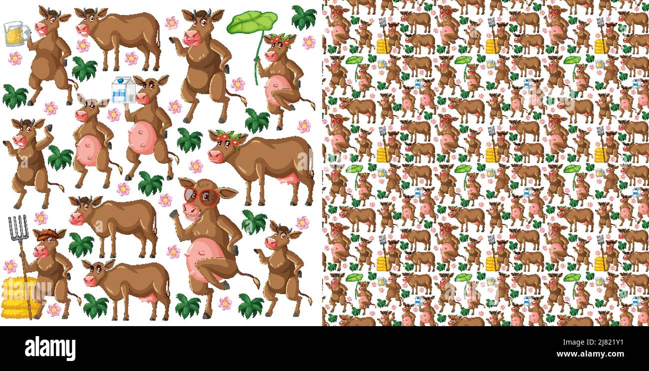 Seamless pattern with cartoon wild animals illustration Stock Vector ...