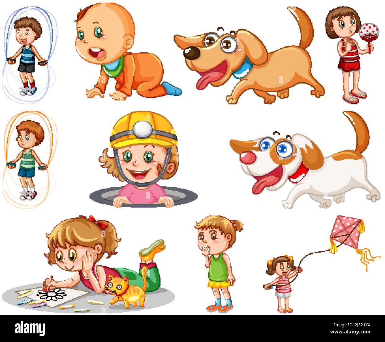 Boys and girls in different actions illustration Stock Vector Image ...