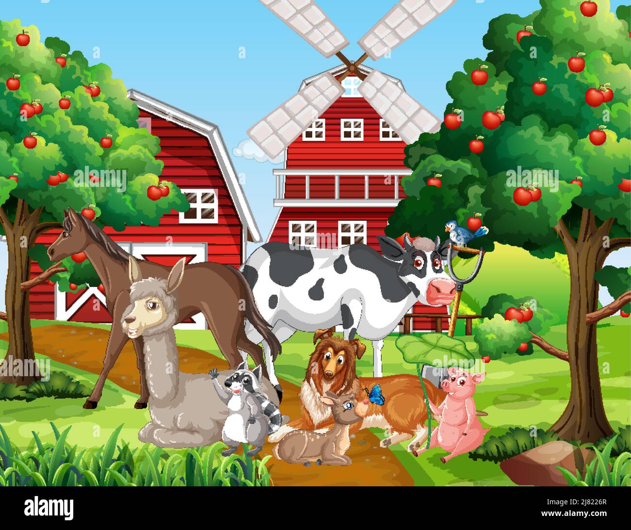 Farm scene with many animals illustration Stock Vector Image & Art - Alamy