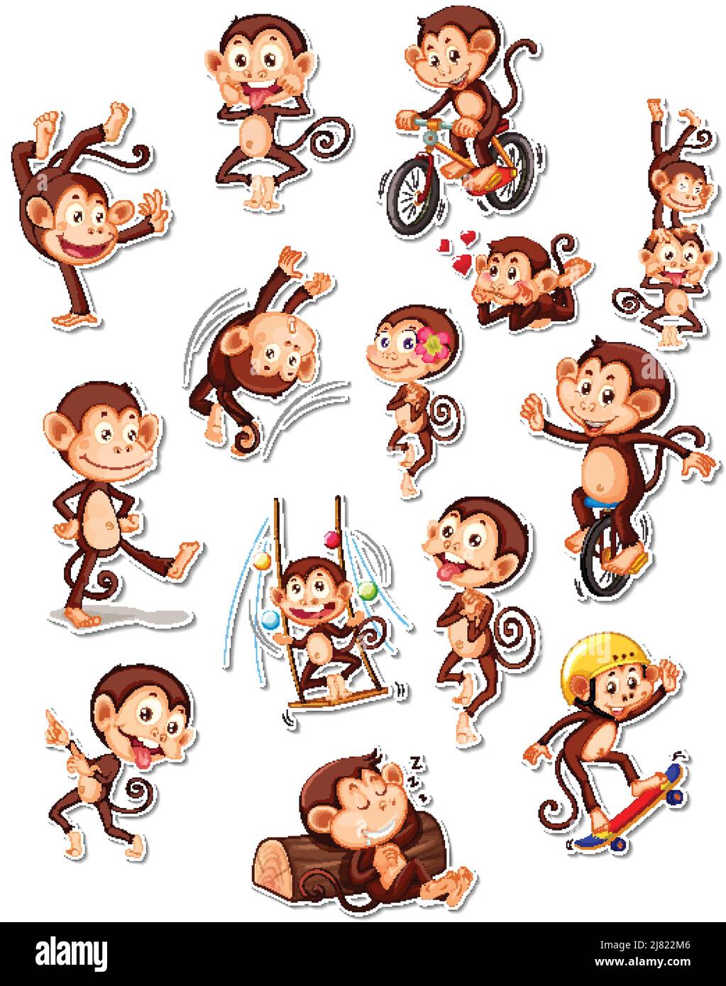 Sticker set of funny monkey cartoon characters illustration Stock ... Sticker set of funny monkey cartoon characters illustration Stock ...