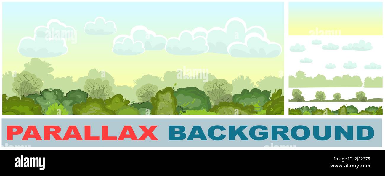 Seamless forest. Set parallax effect. Treetops and sky. Illustration ...