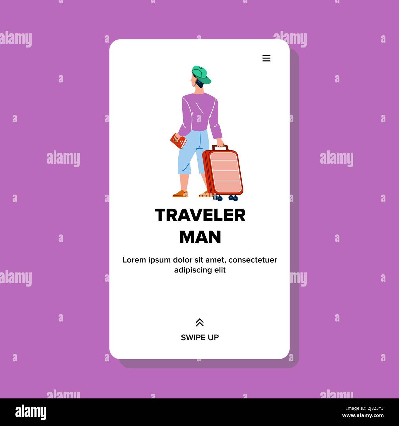 Traveler Man Going On Summer Vacation Trip Vector Stock Vector Image ...