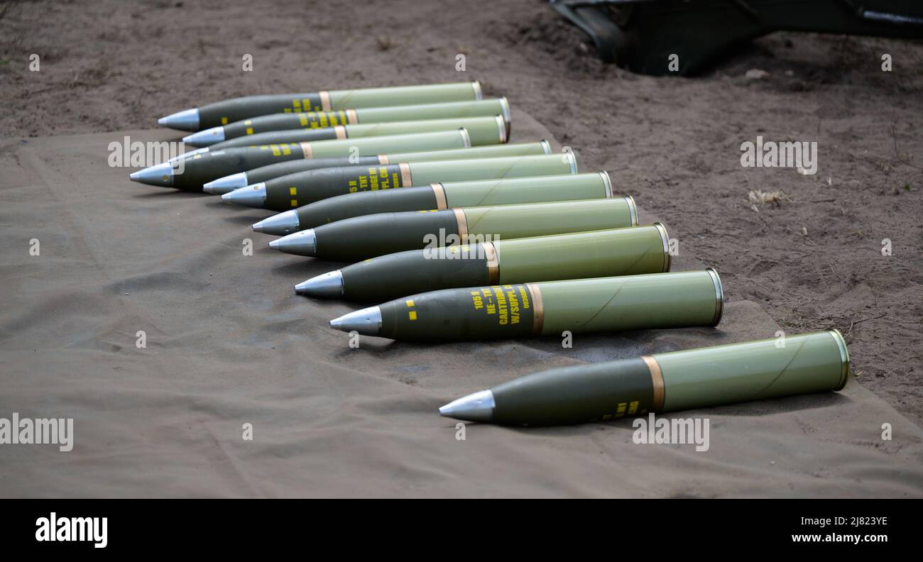 Munster, Germany. 10th May, 2022. Ammunition of 105mm caliber lies not ...