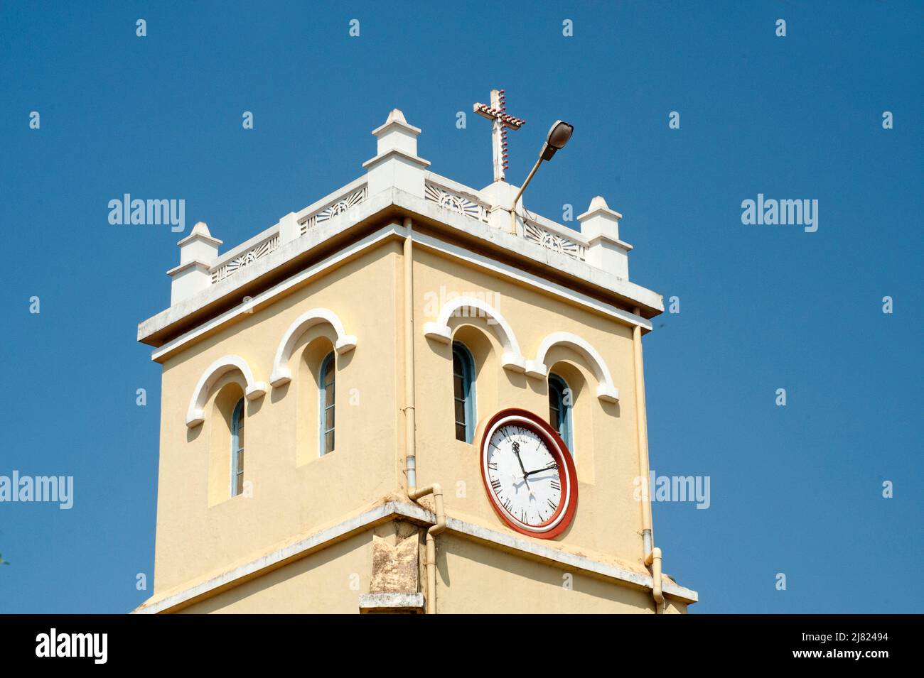 Clock tower of a church on M G Road of Mangalore state Karnataka India ...