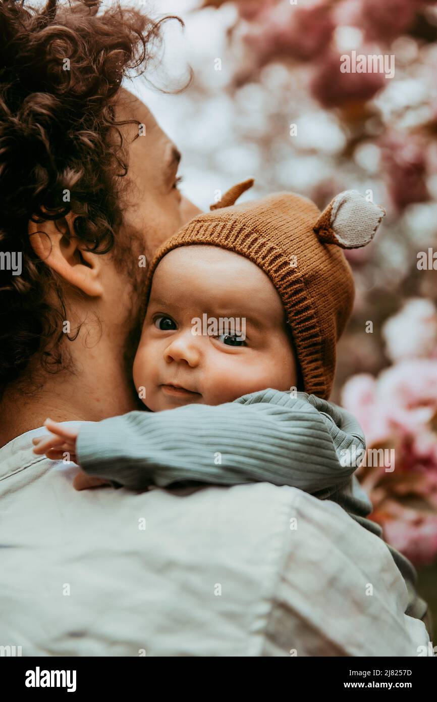 Family blossom photography father and son Stock Photo - Alamy