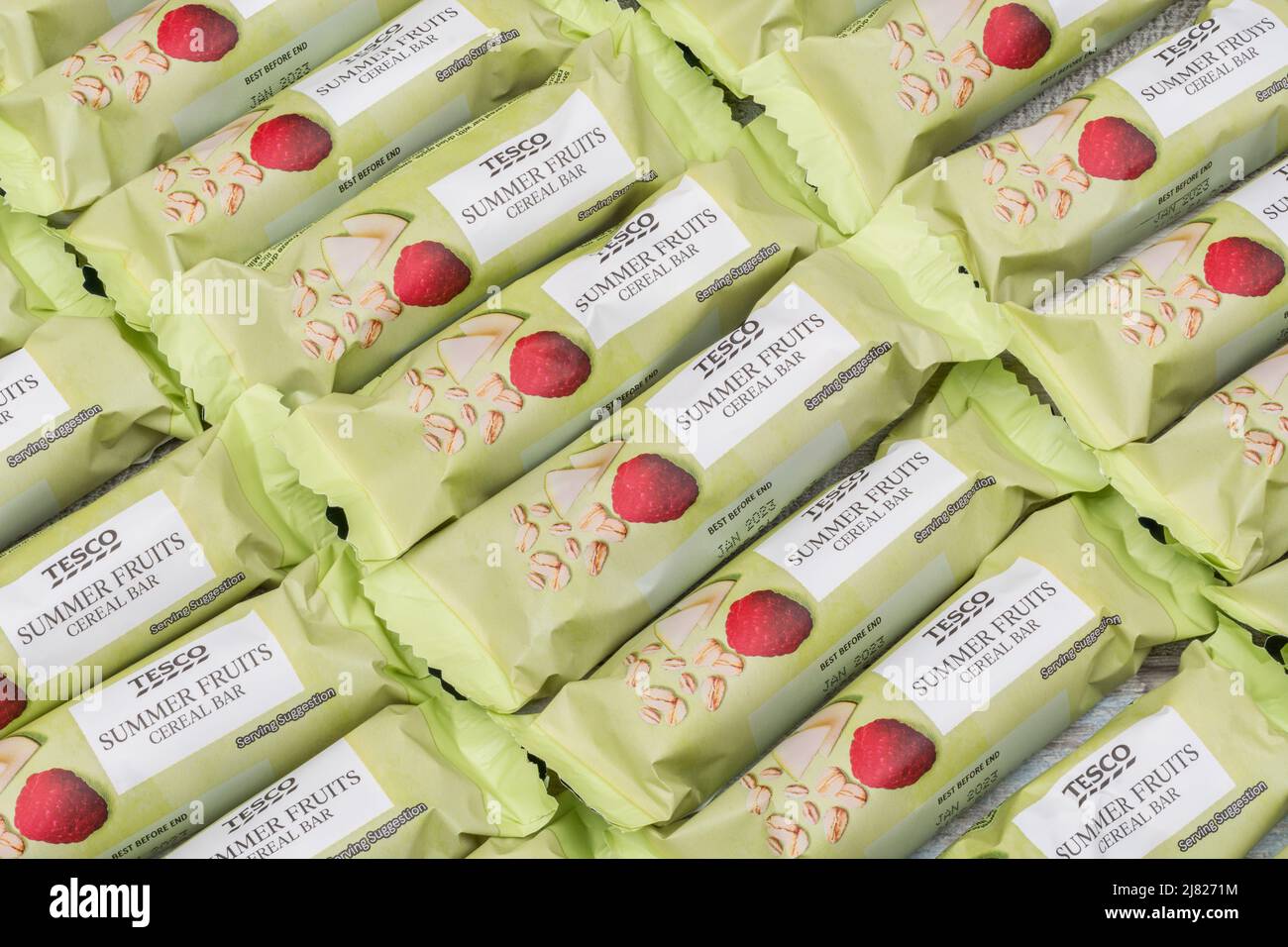 Shot of thin film plastic packaging of Tesco own-label Summer Fruits ...