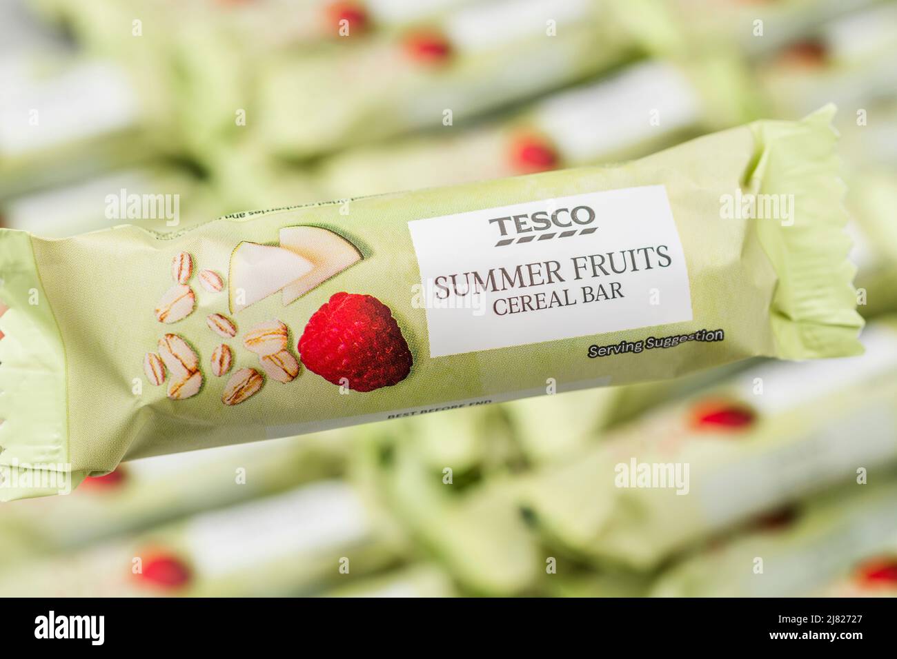 Shot of thin film plastic packaging of Tesco own-label Summer Fruits ...