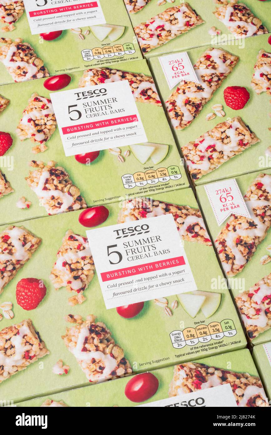 Paperboard / cardboard packaging of Tesco own-label Summer Fruits ...