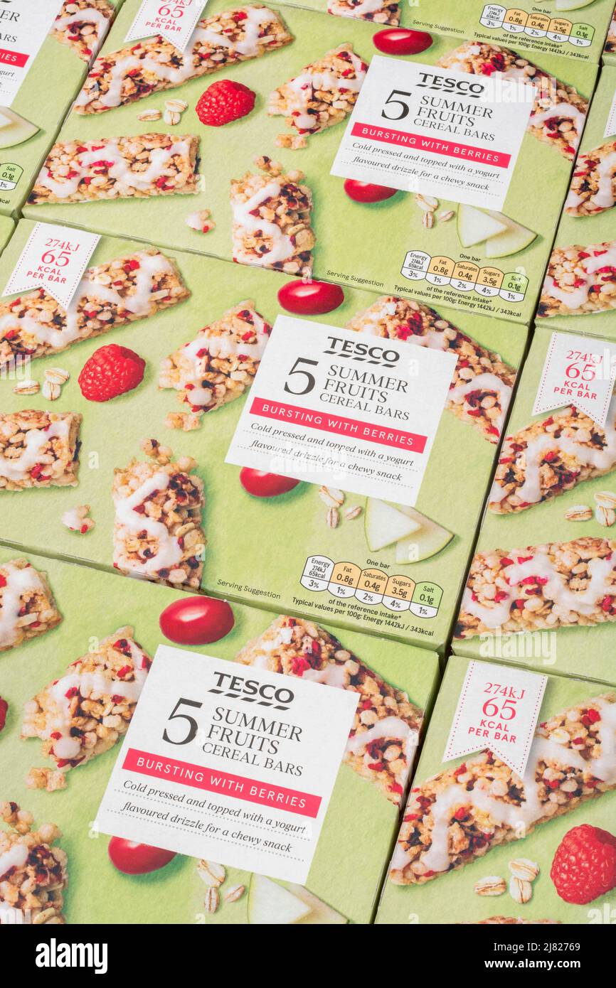 Paperboard / cardboard packaging of Tesco own-label Summer Fruits ...