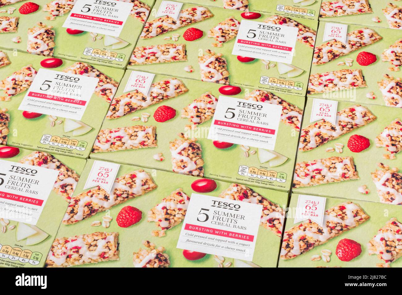 Paperboard / cardboard packaging of Tesco own-label Summer Fruits ...