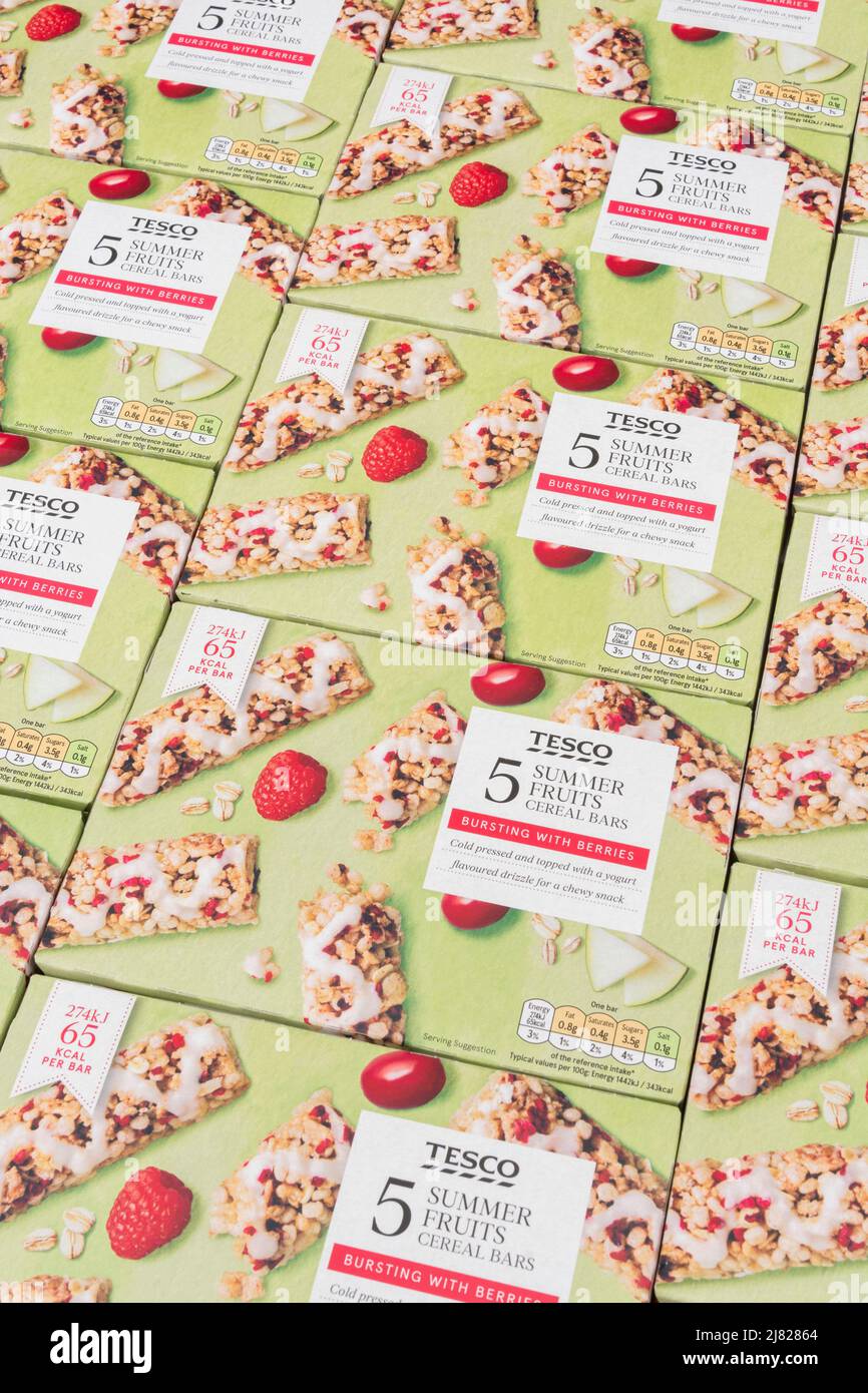 Paperboard / cardboard packaging of Tesco own-label Summer Fruits ...
