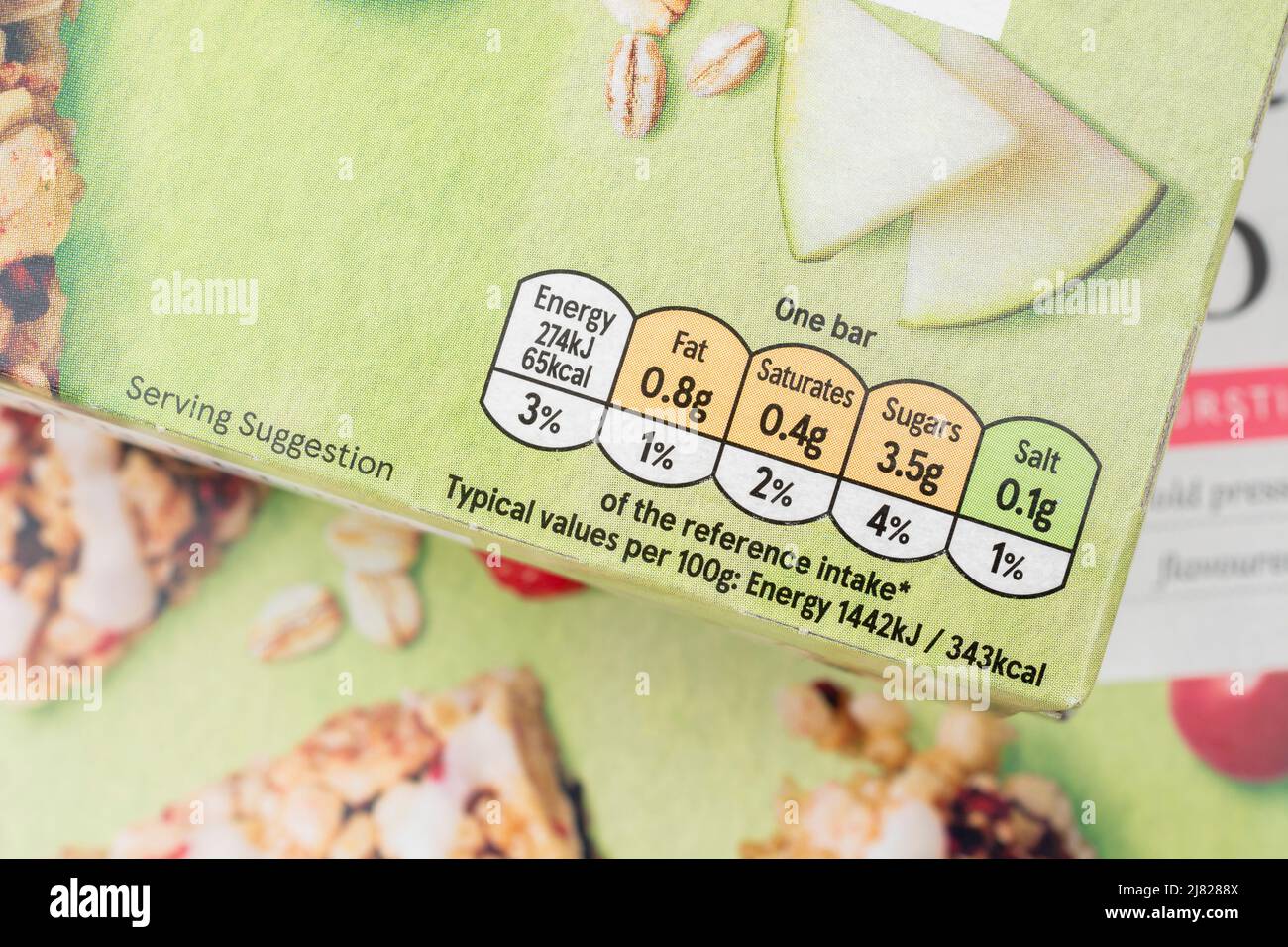 Close-up paperboard / cardboard packaging of Tesco own-label cereal ...