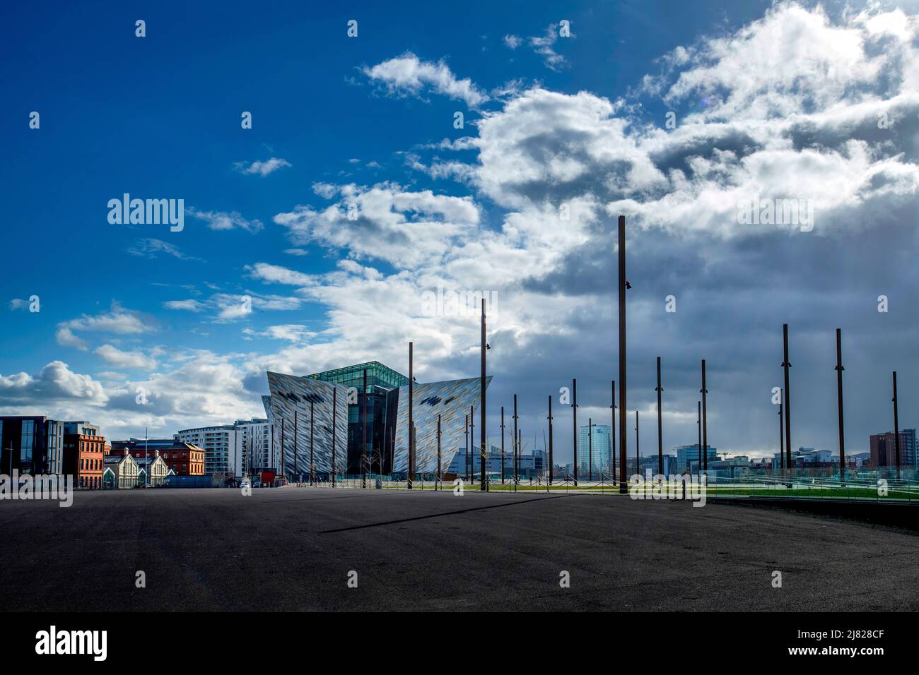 Dark clouds loom over The Titanic slipways and Visitor cente, Belfast ...