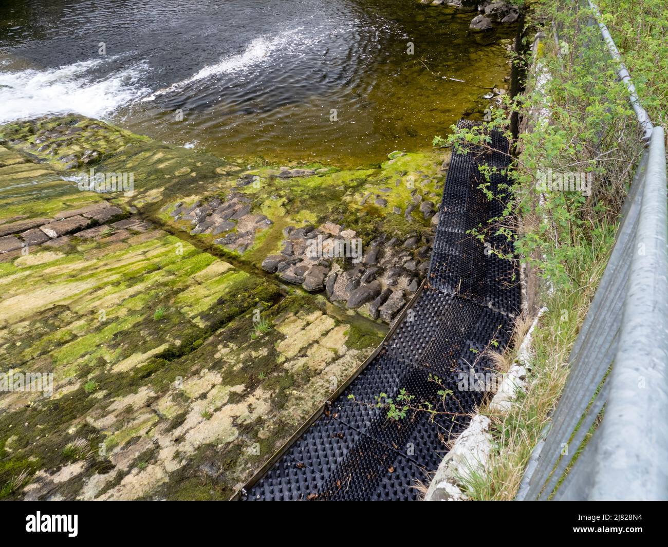 An Eel pass on a weir on the River Ribble just above Settle, Yorkshire ...
