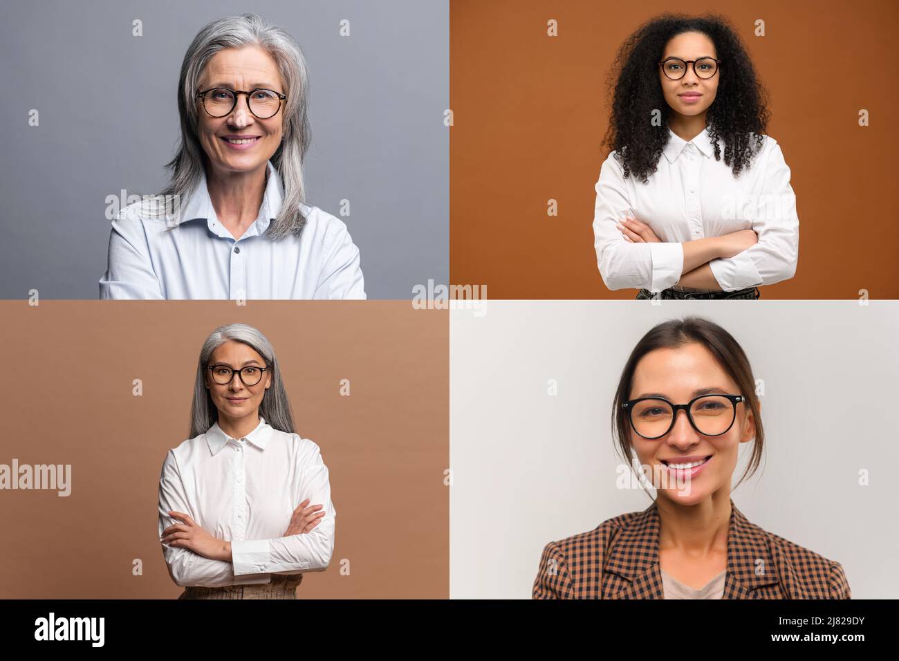 Collage of four different female office employee businesswomen wearing ...