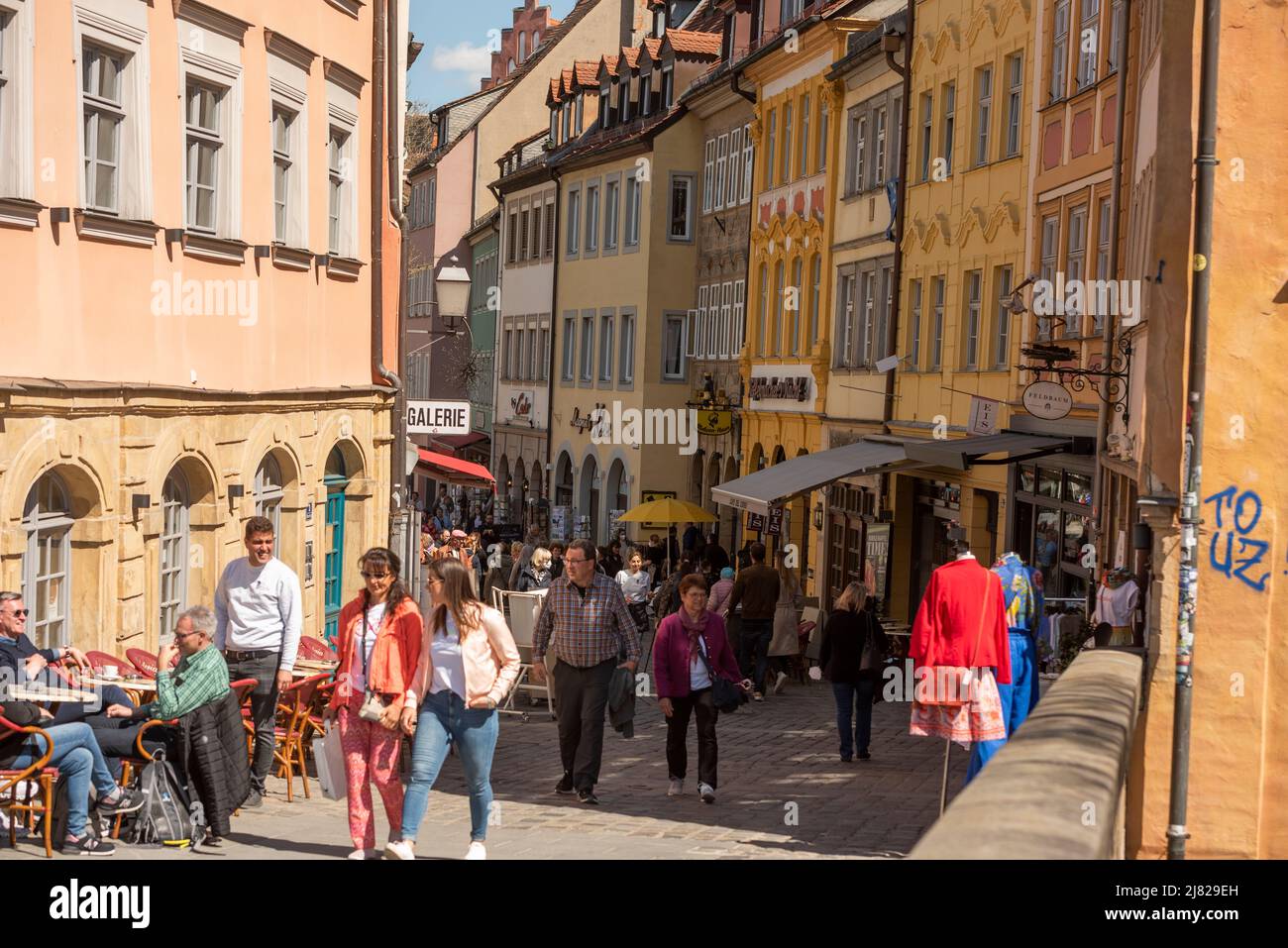 Tourists return to the street in Bamberg, Germany in the spring of 2022 ...