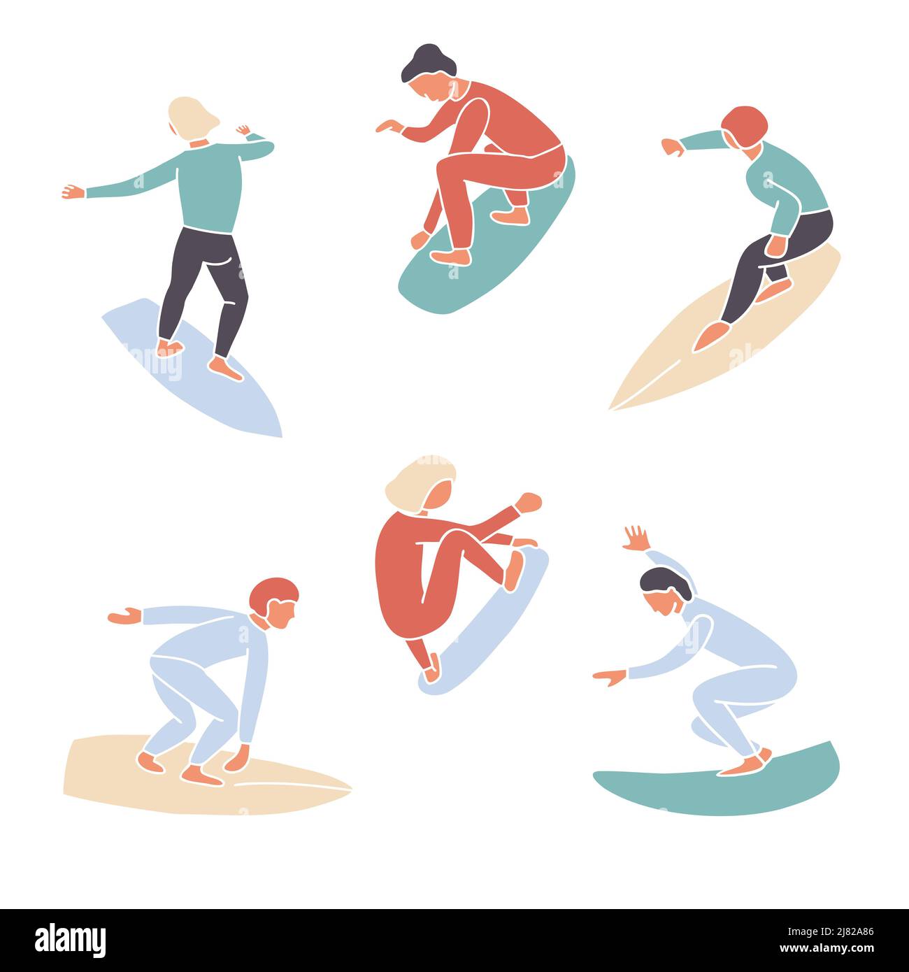 Vector set of simple abstract surfers faceless silhouettes. Surfing ...