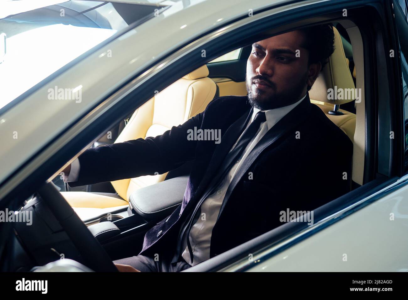 Rich indian businessman in formal wear drive car Stock Photo - Alamy